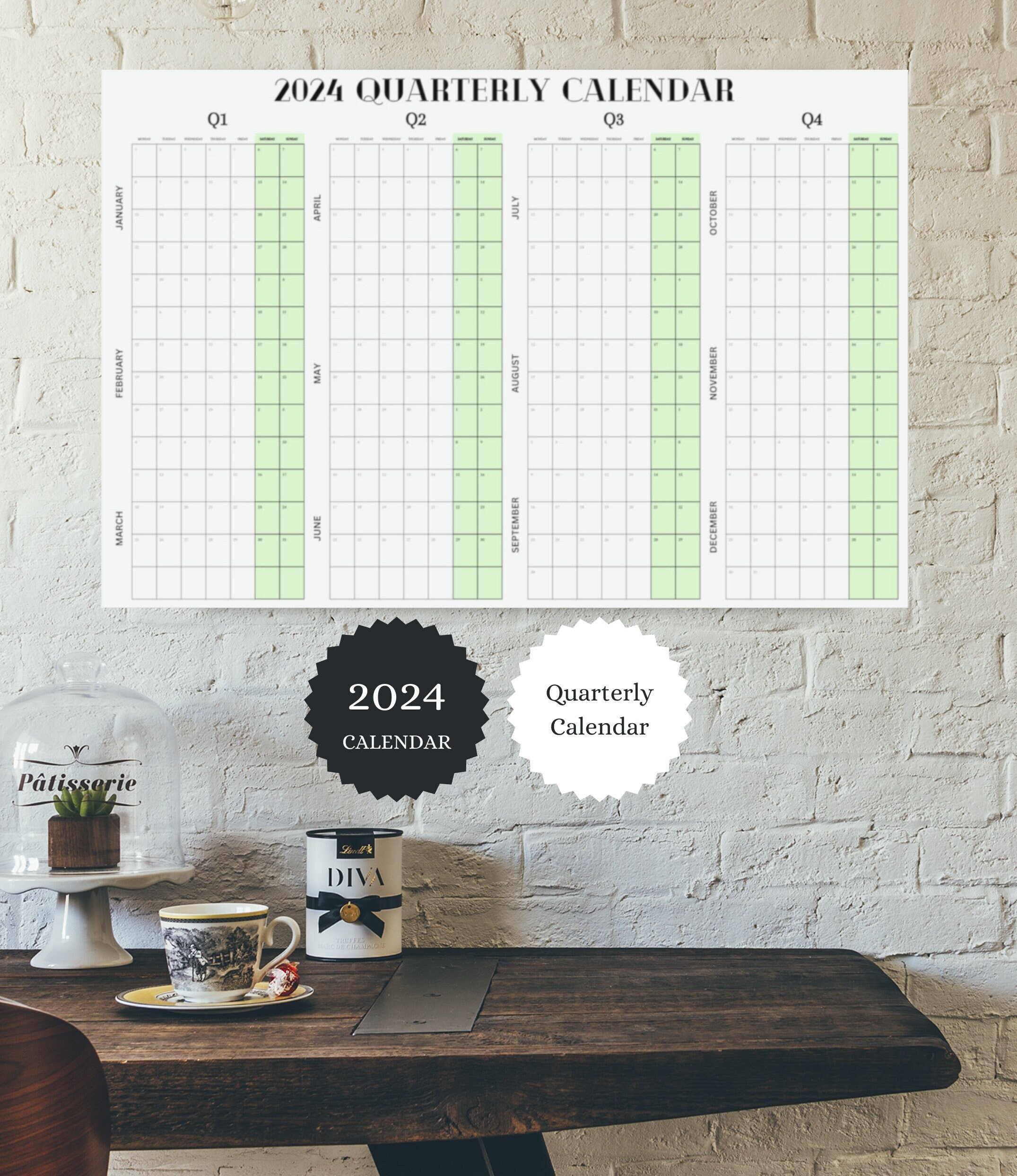 2024 Quarterly Calendar, 2024 Wall Calendar, Quarterly Planner ...