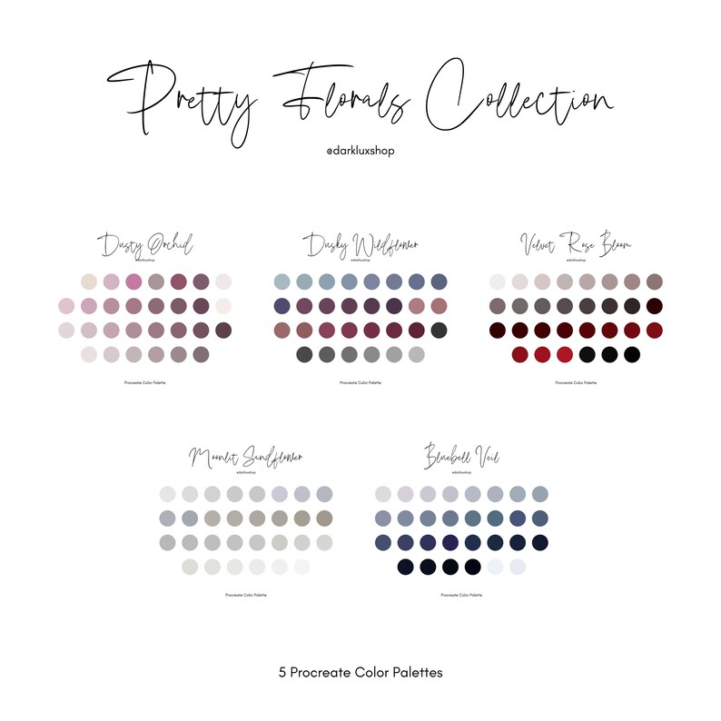 Procreate Color Aesthetic Collection 5 Palettes Floral Theme Soft ...