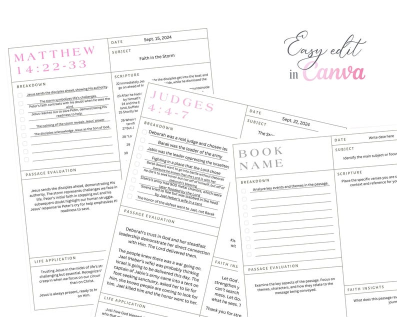 Bible Study Template Printable Study Notes Digital Download ...