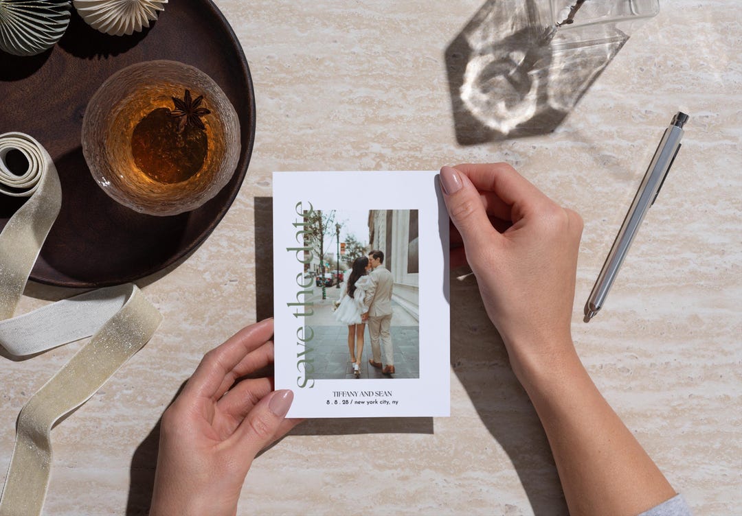Customizable Front & Back Save the Date With Photo | Editable Printable ...