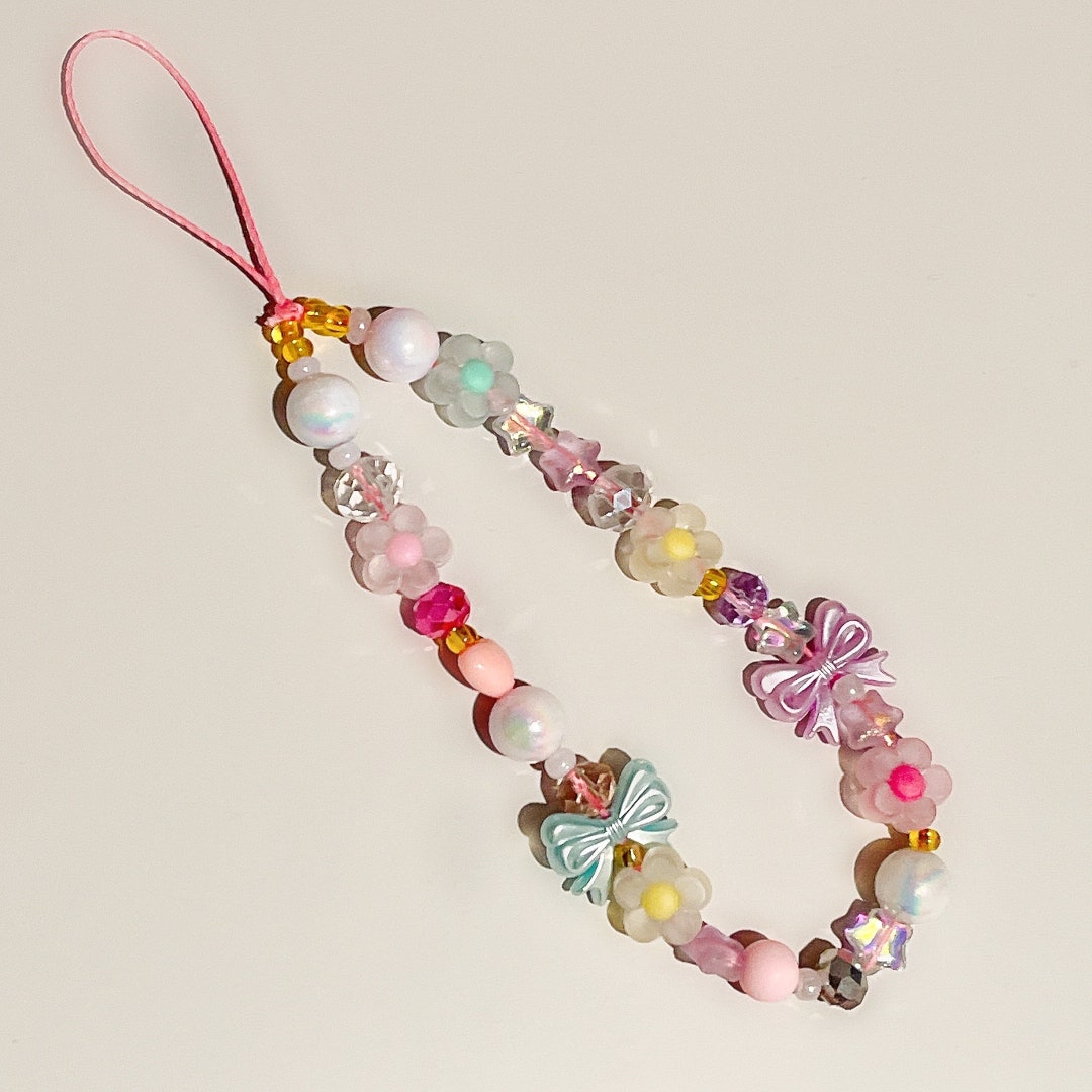 Pastel Color Phone Charm,clear Stone Pearl Beaded Phone Strap,phone ...