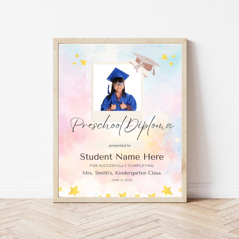 Editable Preschool Graduation Diploma Template Watercolor Background - Etsy