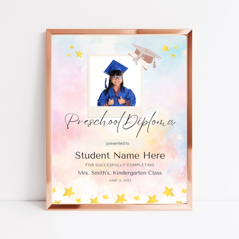 Editable Preschool Graduation Diploma Template Watercolor Background - Etsy