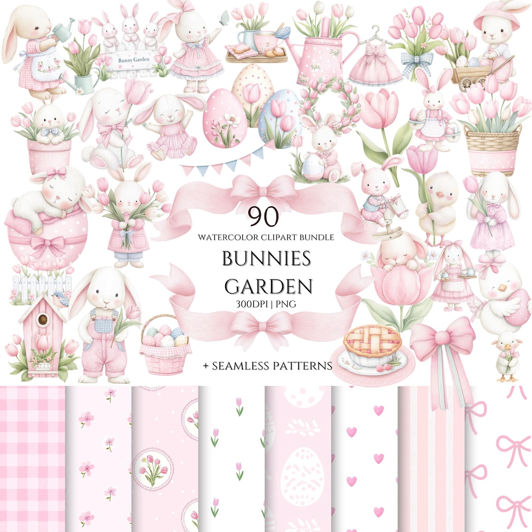 Pastel Pink Easter Bunny Clipart - Coquette Spring Rabbits PNG, Baby ...