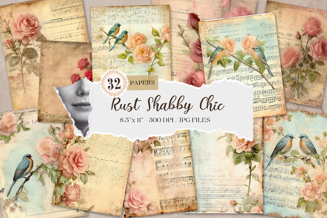 32 Pretty Papers Junk Journal, Shabby Chic Digital Paper, 8.5x11", Junk ...