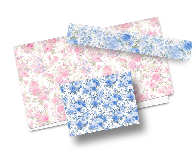 Pastel Pink and Blue Floral Digital Paper, Blush Rose Watercolor ...