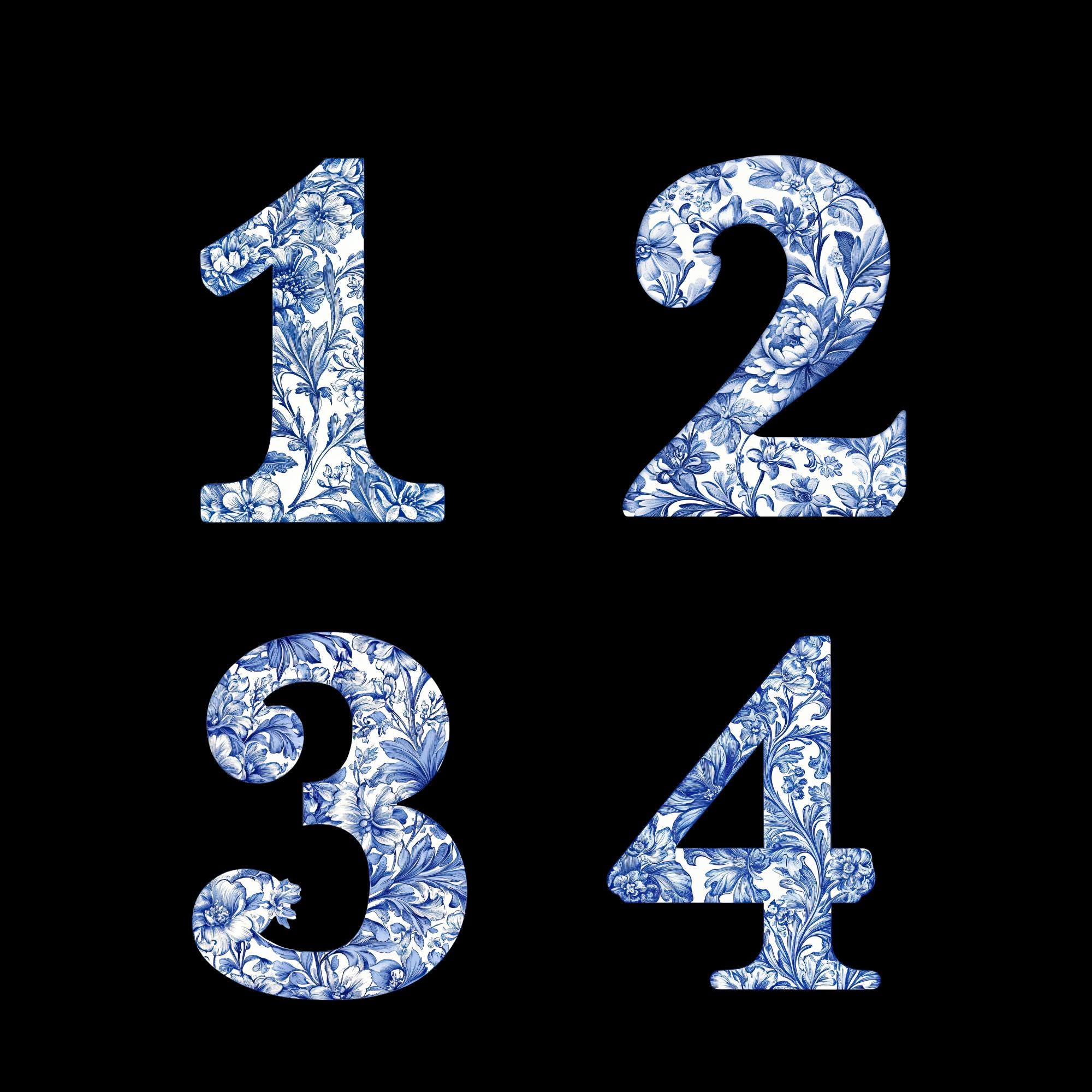 Chinoiserie Alphabet Clipart Bundle, 36 PNG Vintage Blue Watercolor ...