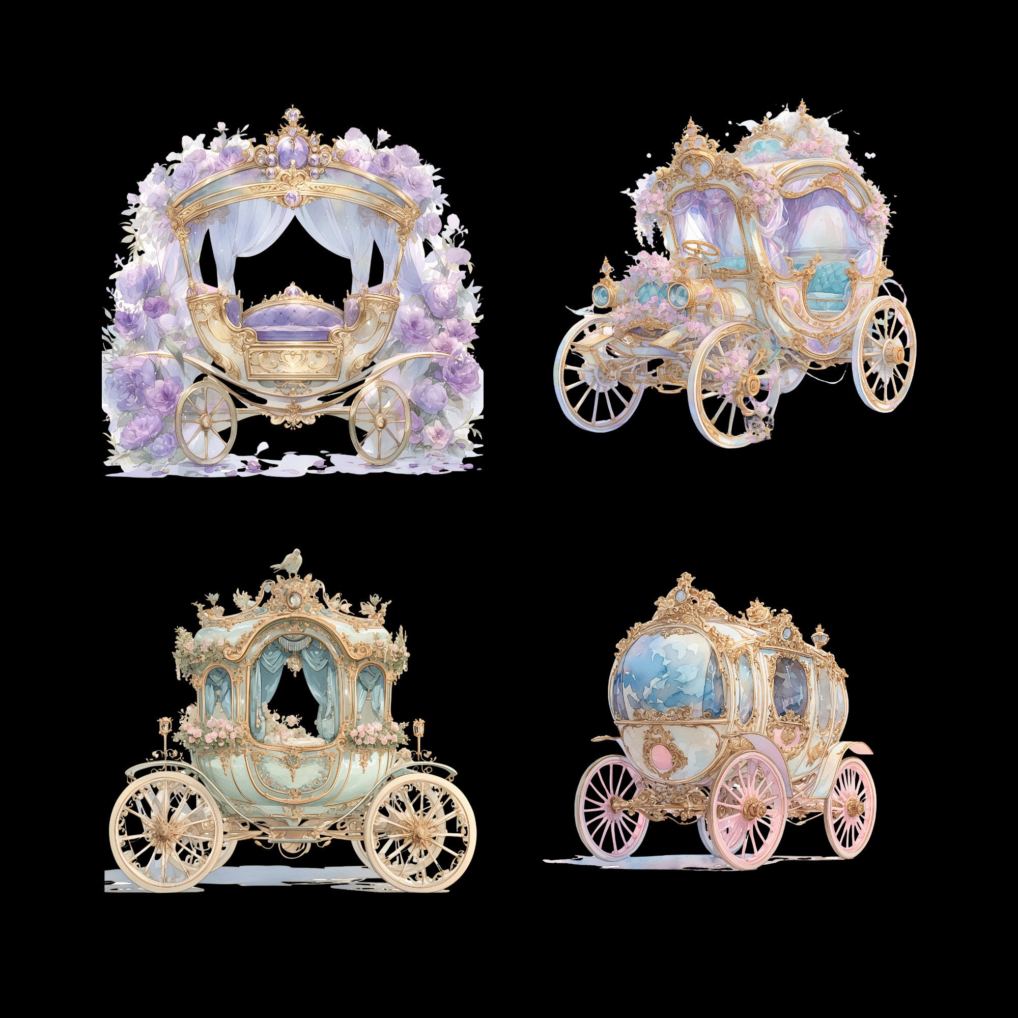Princess Carriage Clipart Bundle, 25 High Quality PNG, Fairytale ...