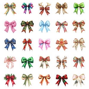 Christmas Bow Bundle, Coquette Christmas Bow Clipart Set, 50 PNG ...