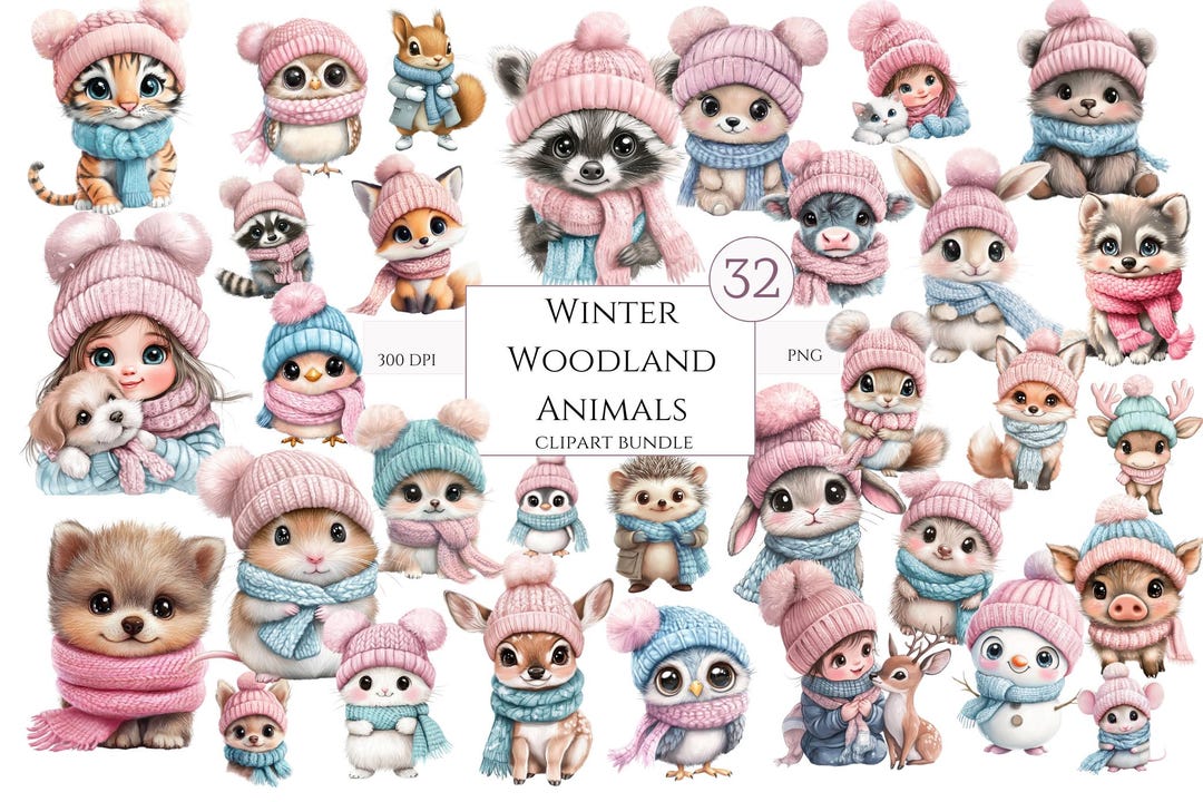 Winter Woodland Clipart Bundle, Forest Animals, Birthday Invitation ...