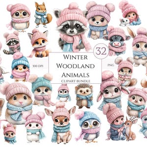 Winter Woodland Clipart Bundle, Forest Animals, Birthday Invitation ...