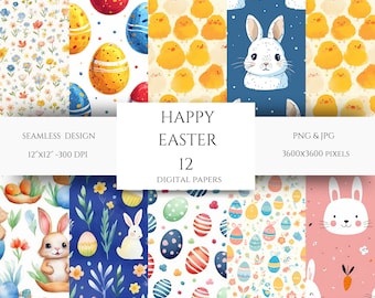 Easter Digital Papers, Spring Digital Papers, Doodle Rabbits and Flowers, Pink & Green Digital ...