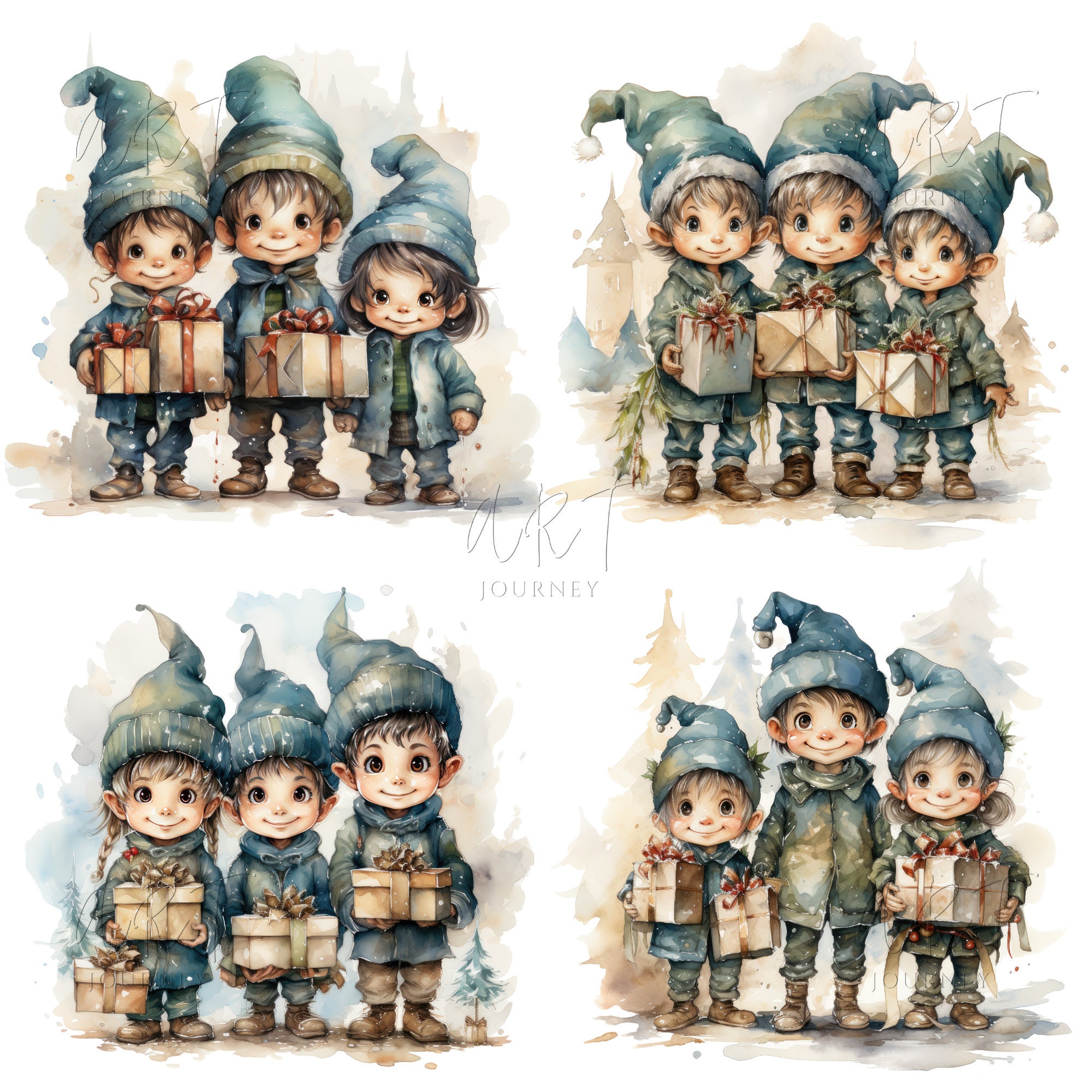 Watercolor Elves Festive Clipart Bundle Christmas Cute - Etsy