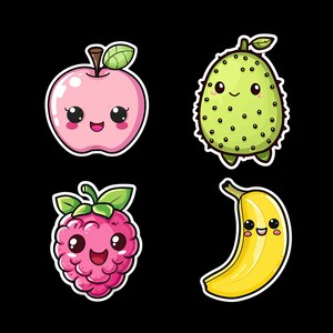 35 Cute Kawaii Fruit Clip Art PNG Bundle | Digital Download | Cute ...
