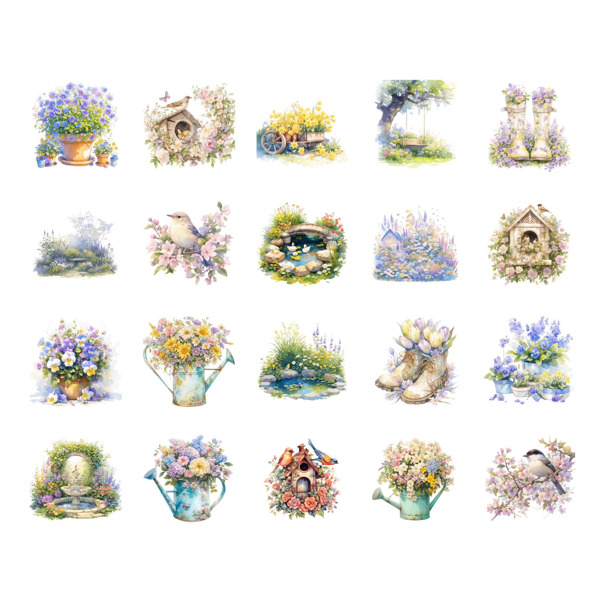 30 PNG Watercolour Spring Garden Clipart, Garden PNG Bundle, Spring ...