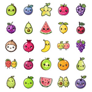 35 Cute Kawaii Fruit Clip Art PNG Bundle | Digital Download | Cute ...