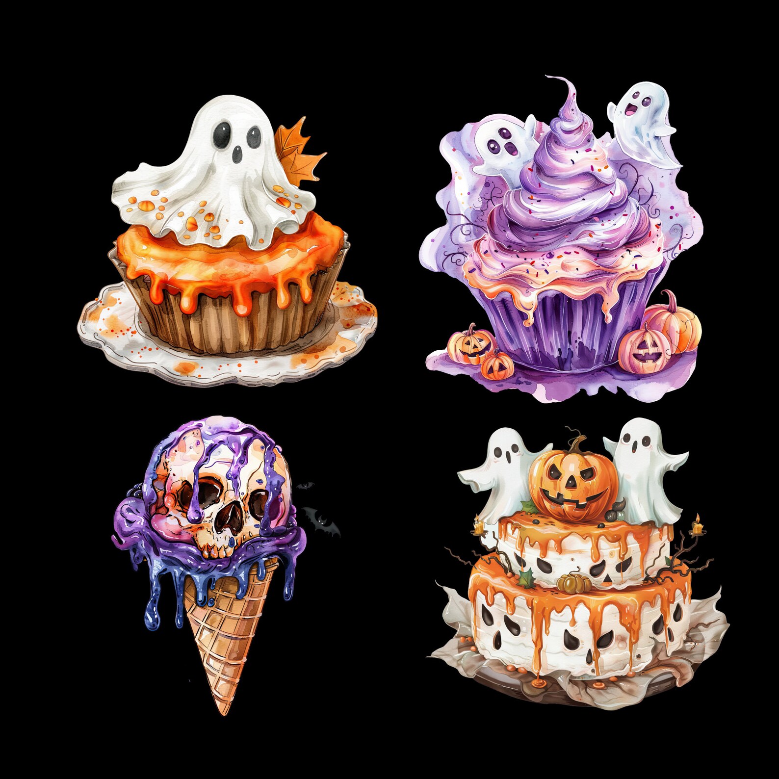 30 Watercolor Halloween Sweets Clipart, Halloween PNG, Halloween Party ...