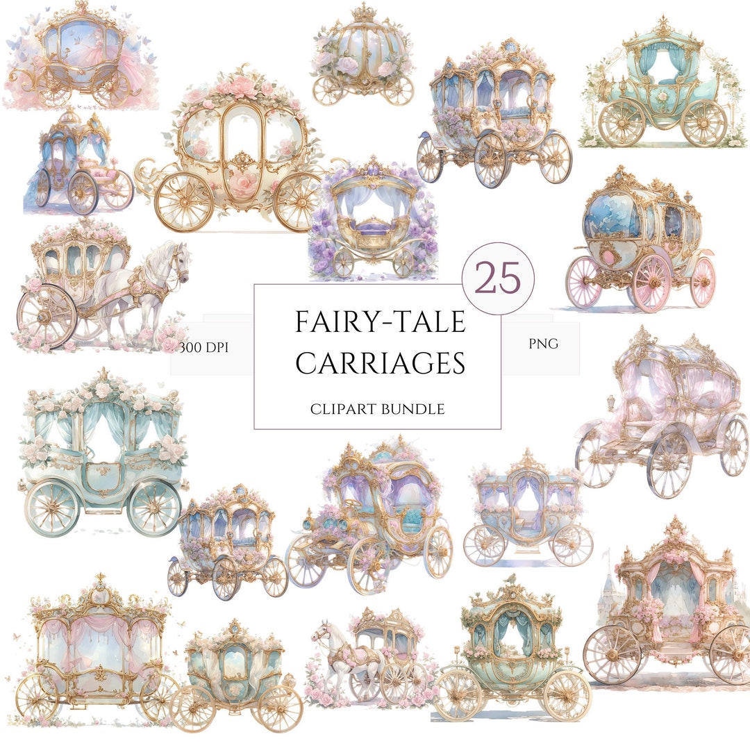 Princess Carriage Clipart Bundle, 25 High Quality PNG, Fairytale ...