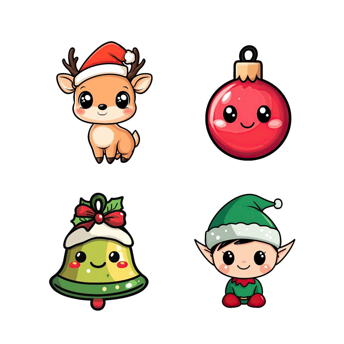 Cute Christmas Clipart Kawaii, PNG Bundle, Christmas Clipart, Cute ...