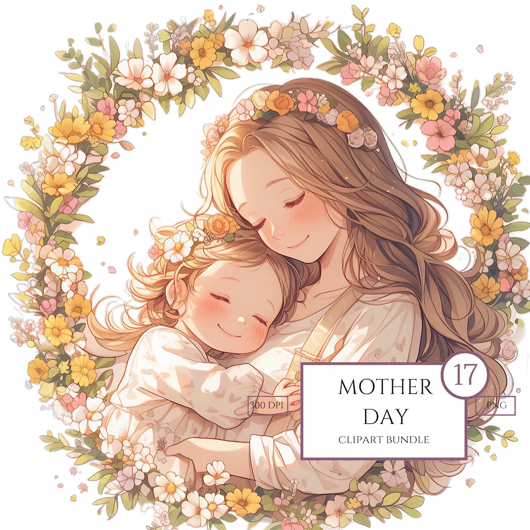 17 Mother and Daughter Clipart, Mother's Day Card, Printable Watercolor ...