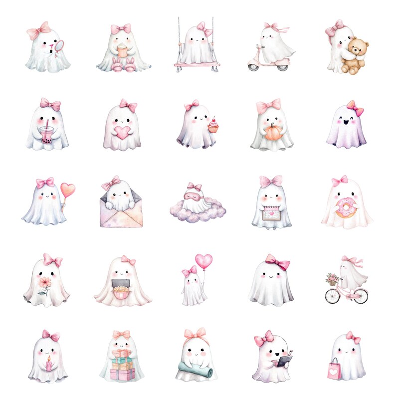 Whimsical Pastel Ghost Clipart, Cute Halloween Pink Pngs, Girly ...