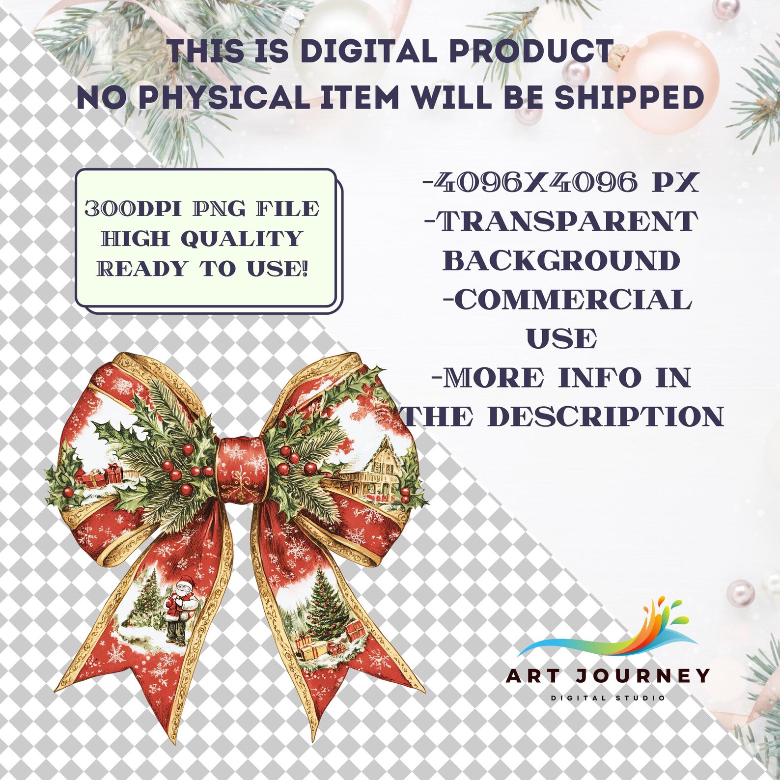 Christmas Bow Bundle, Coquette Christmas Bow Clipart Set, 50 PNG ...