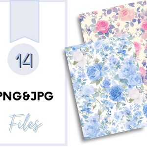 Pastel Pink and Blue Floral Digital Paper, Blush Rose Watercolor ...