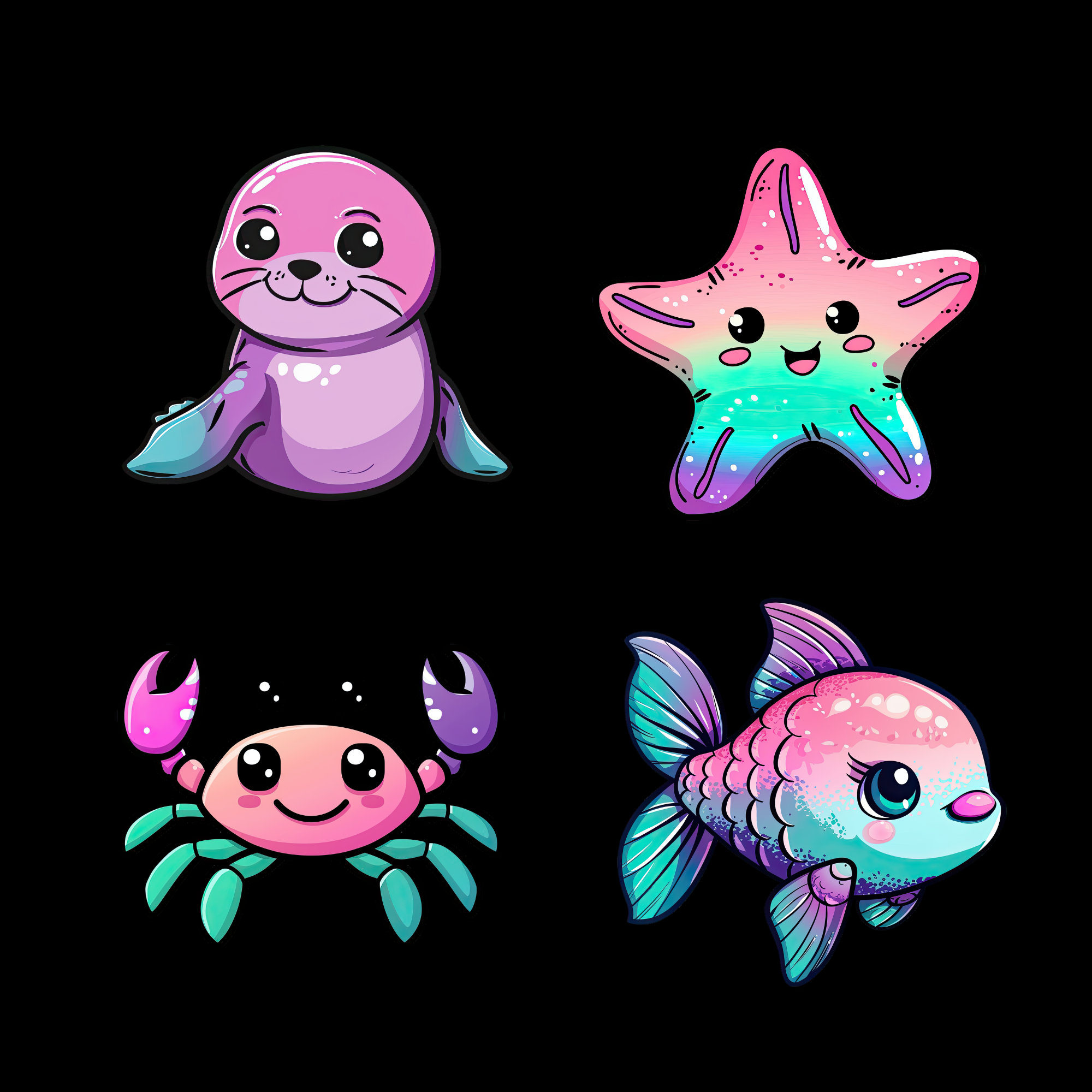Kawaii Cute Mermaid Clipart Bundle, Mermaid Friends 21 Pngs Set, Cute ...