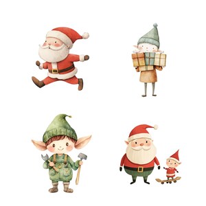 100 Santas Workshop Christmas Watercolor Clipart, PNG, Winter Clipart ...