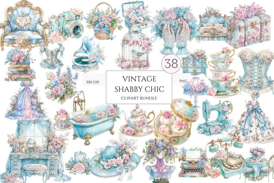 Shabby Chic Clipart, Watercolor Victorian Decor Clipart, Junk Journal ...