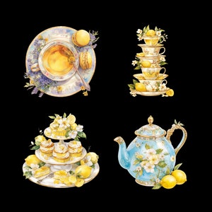 33 PNG Watercolor Vintage Lemon Tea Time Clipart, Pastel Tea Clipart ...