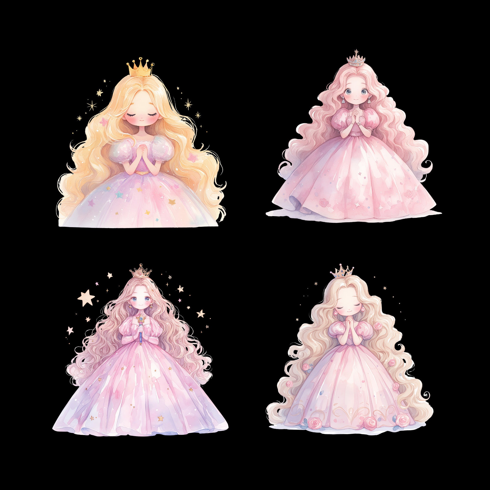 27 Little Princess Clipart Watercolor Princess Clipart Fairytale ...