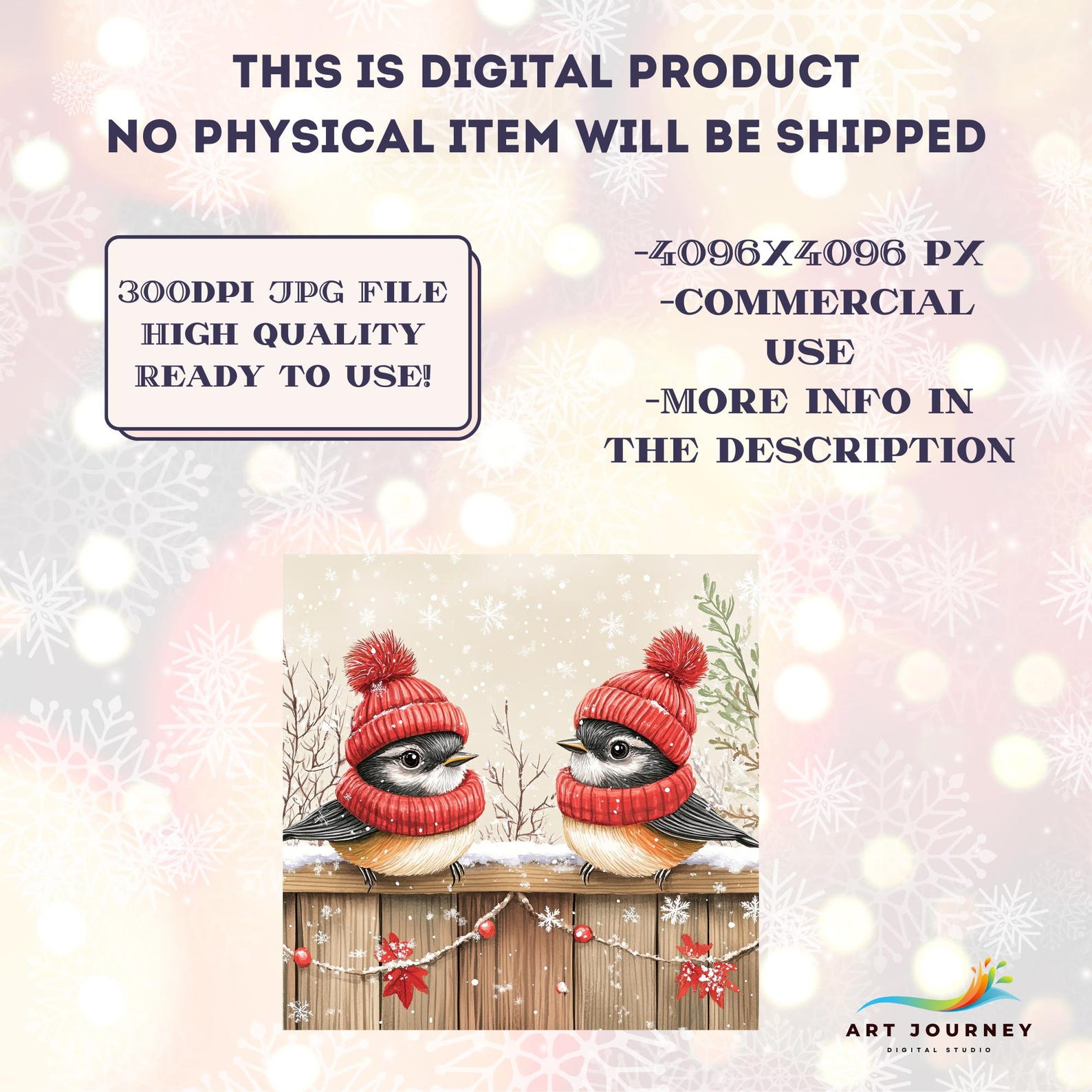 Cute Winter Birds Clipart, Woodland Snowy Winter Birds Print, Junk ...