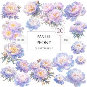 20 Peonies Bouquet Clipart, Peonies Print, Printable Watercolor Clipart ...