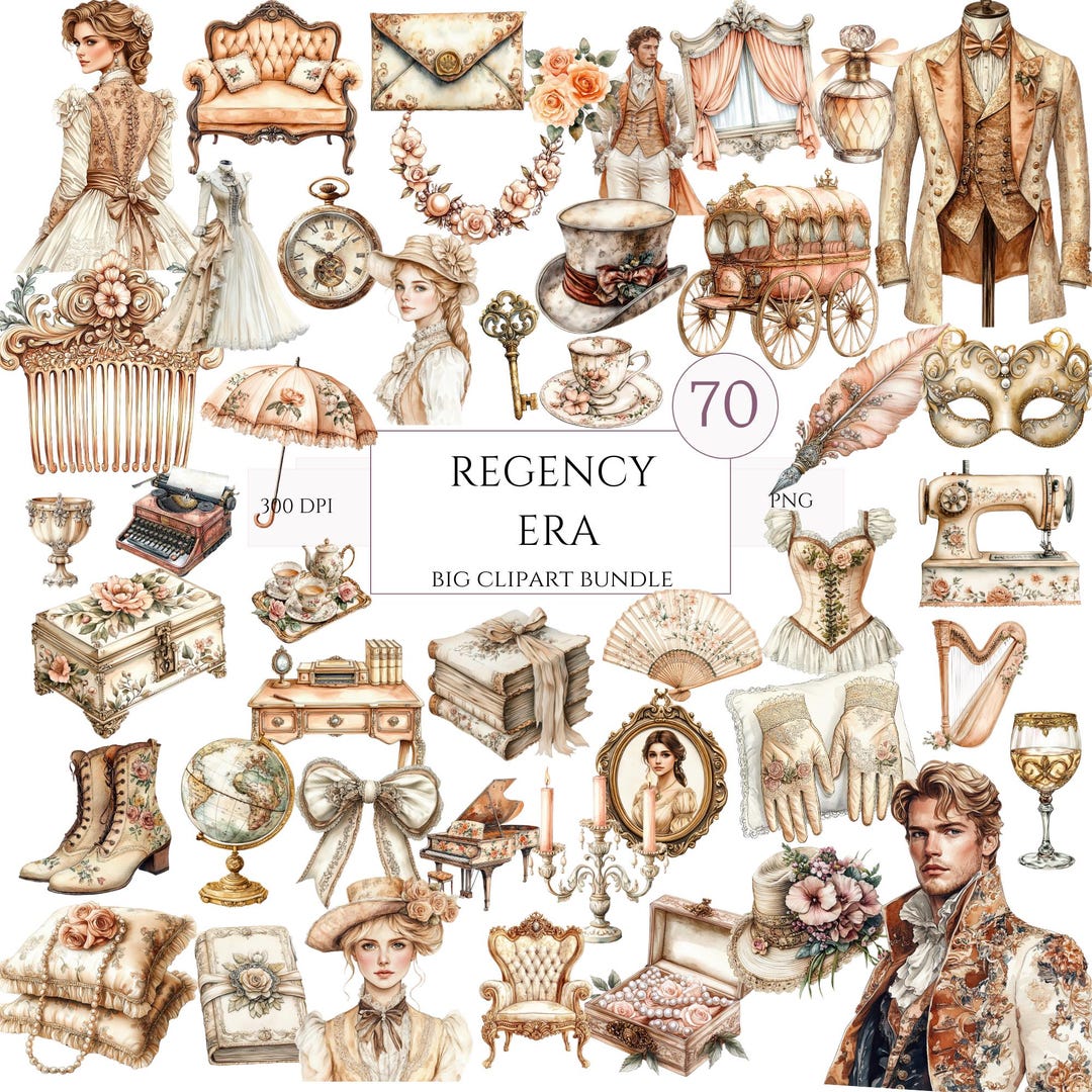 Regency Era Clipart Bundle, Vintage Romance & Victorian Watercolor ...