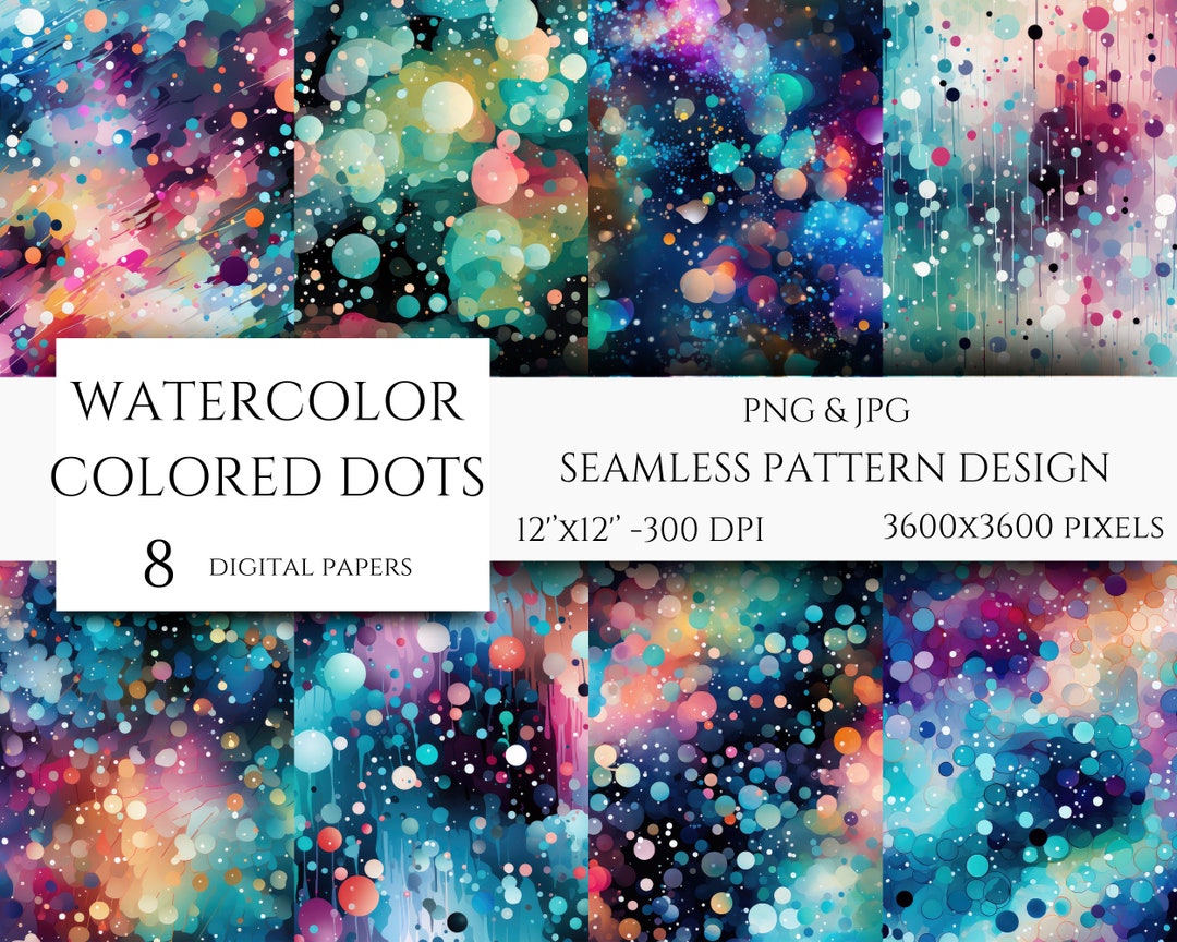 Watercolor Digital Paper | Polka Dot Papers Rainbow Colors Gradient ...