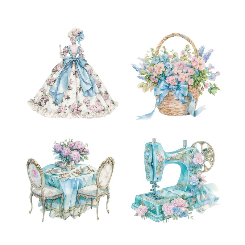 Shabby Chic Clipart, Watercolor Victorian Decor Clipart, Junk Journal ...