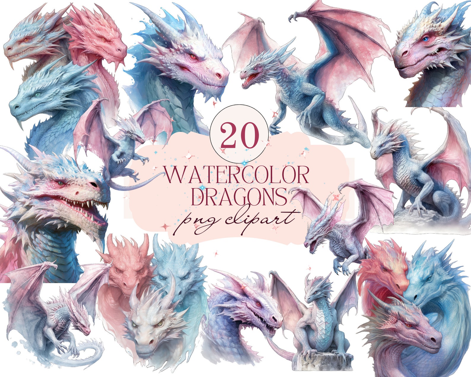 Dragons Watercolor Clipart Bundle | 20 High Quality PNG With ...