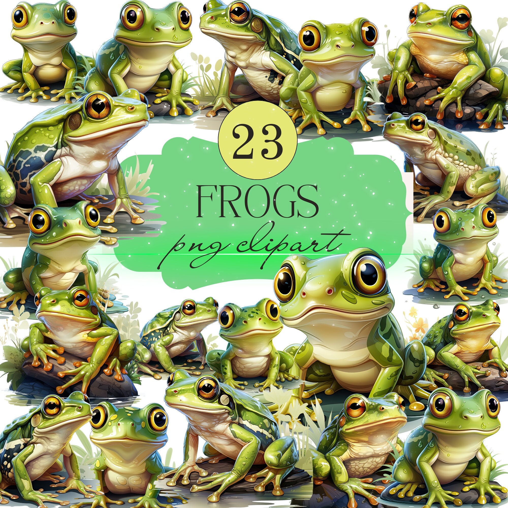 Watercolor Green Frogs Clipart - Cute Frog Floral Clip Art in PNG ...