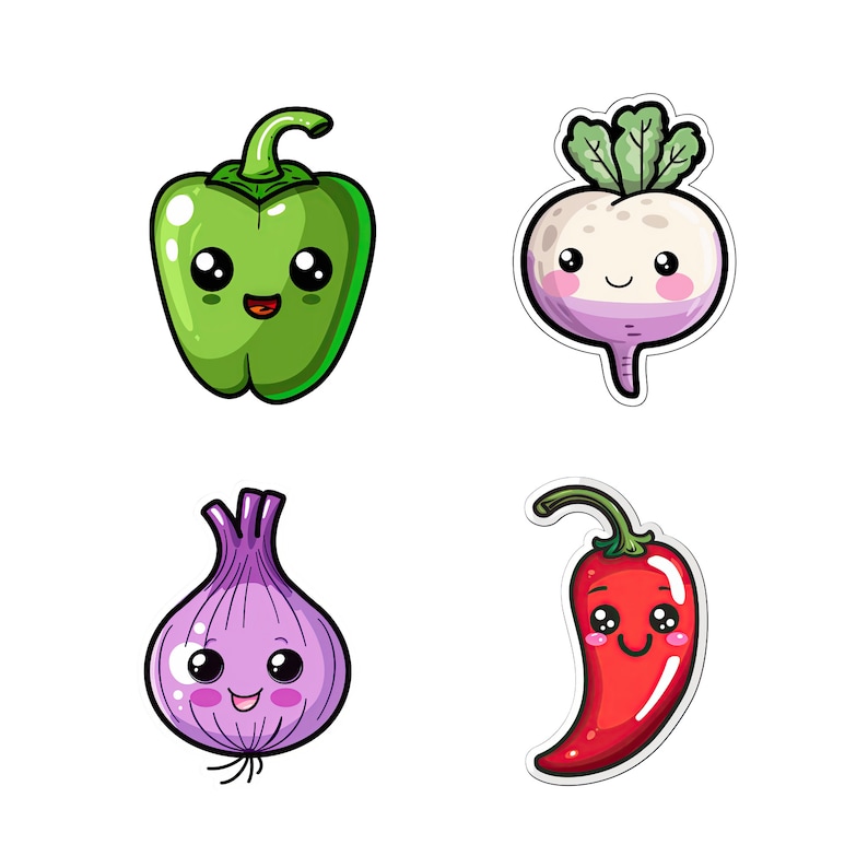 45 Cute Kawaii Vegetables and Greens Clip Art PNG Bundle | Digital ...