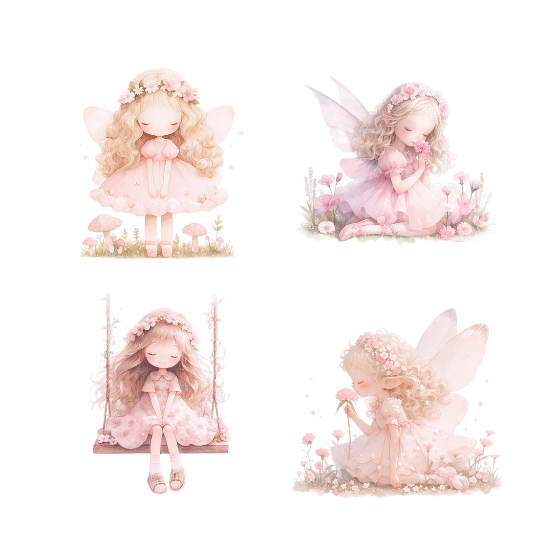32 Pink Fairy Clipart, Magical Fairy and Pink Flower Clipart, Fantasy ...
