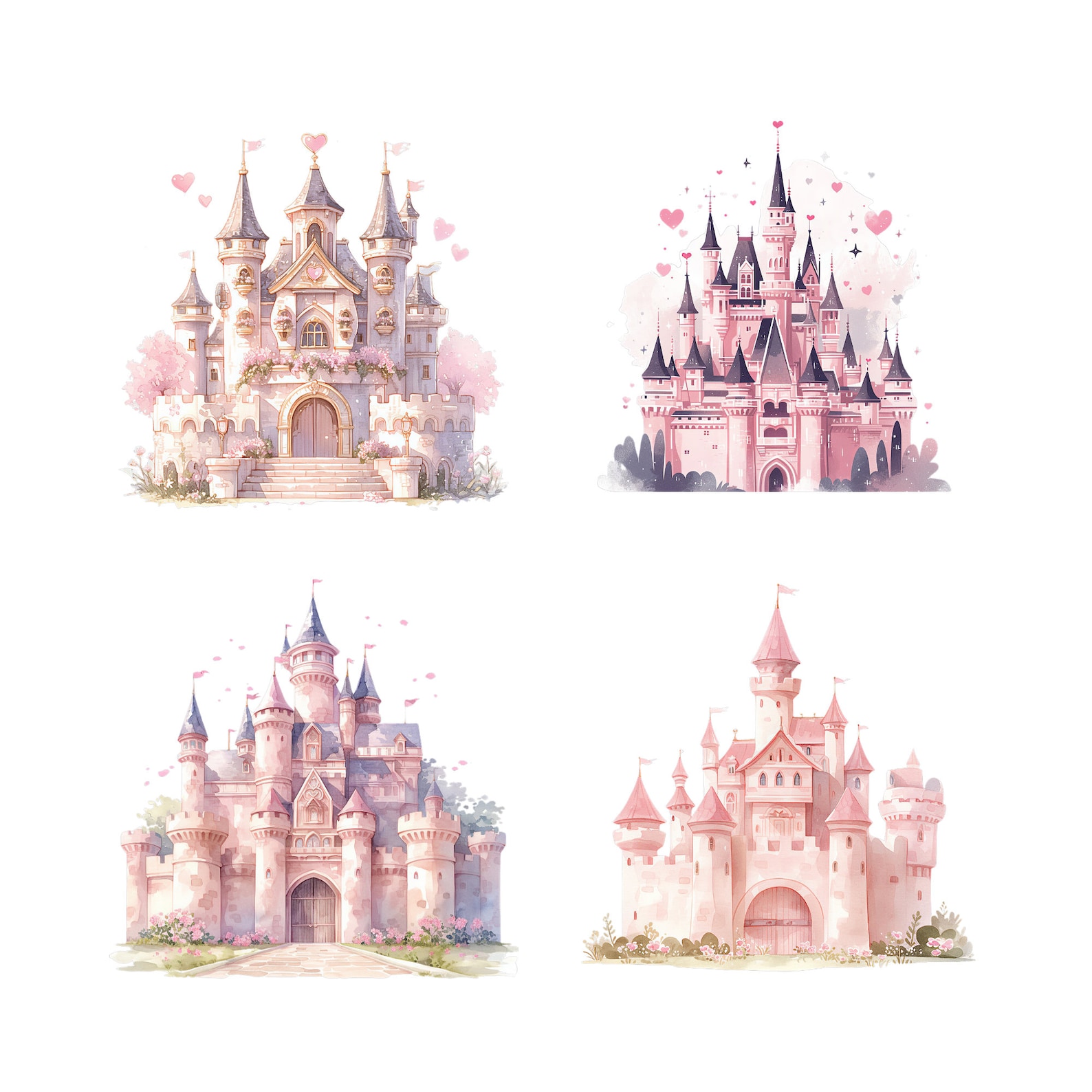 20 Watercolor Magic Castle Clipart, Fairytale Castle Clipart, Princess ...