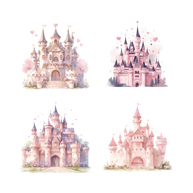 20 Watercolor Magic Castle Clipart, Fairytale Castle Clipart, Princess ...