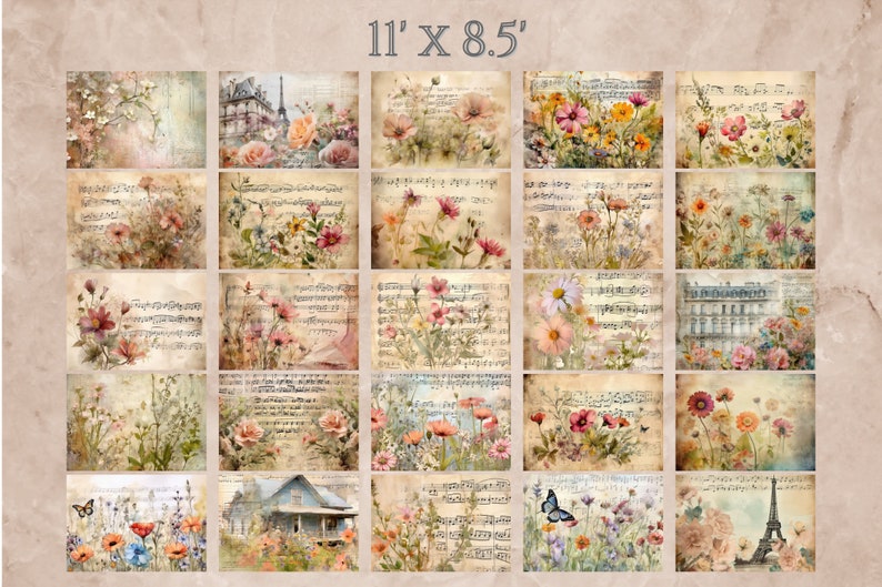 50 Watercolor Wildflowers Junk Journal Printable Page, Flowers Junk Journal Kit, Junk Journal ...