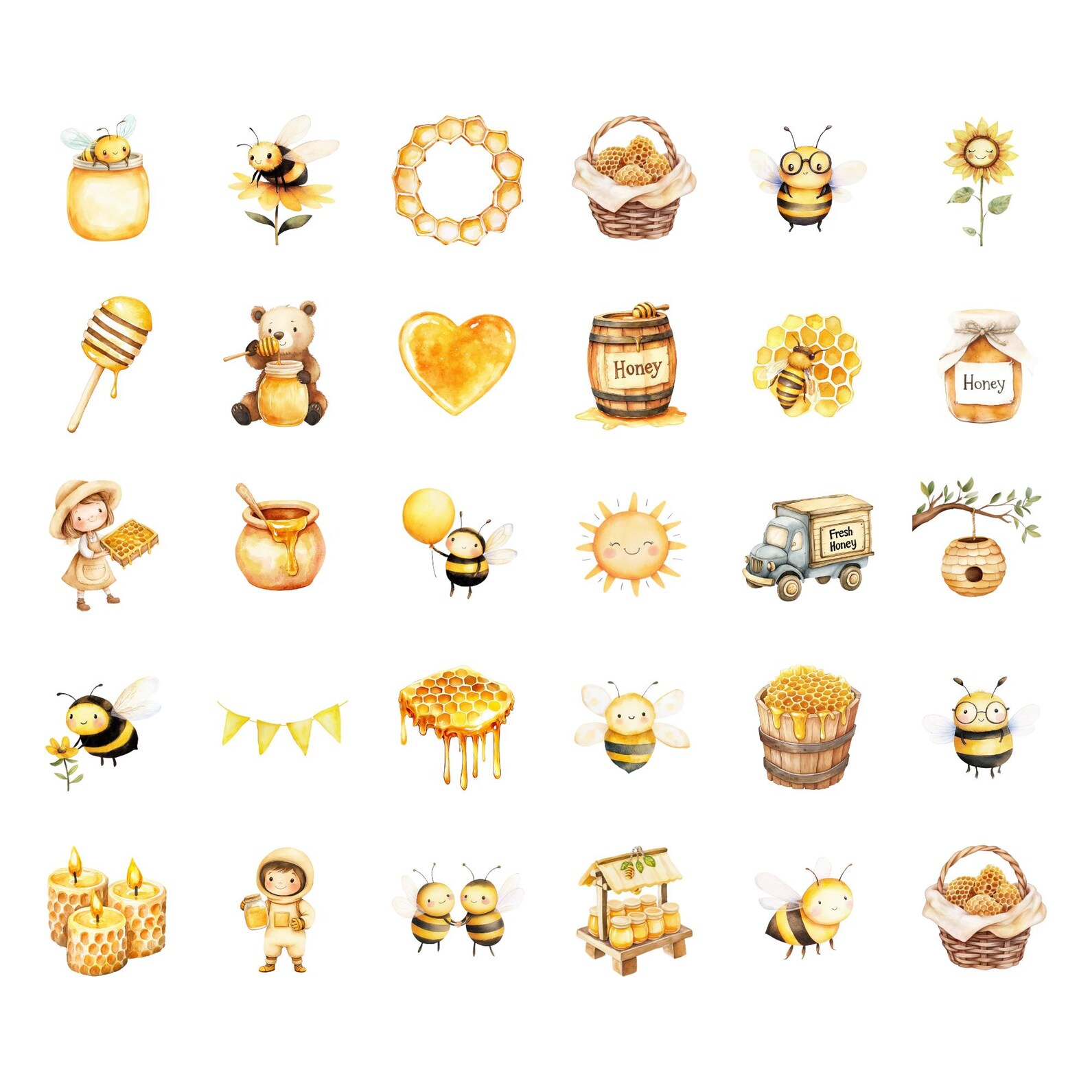 Cute Bee Watercolor Clipart, Baby Bumble Bee & Honey PNG, Bee Baby ...