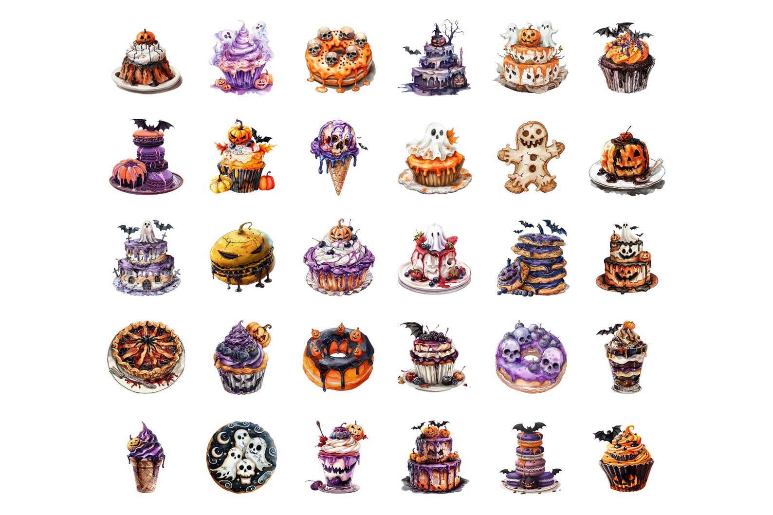 30 Watercolor Halloween Sweets Clipart, Halloween PNG, Halloween Party ...