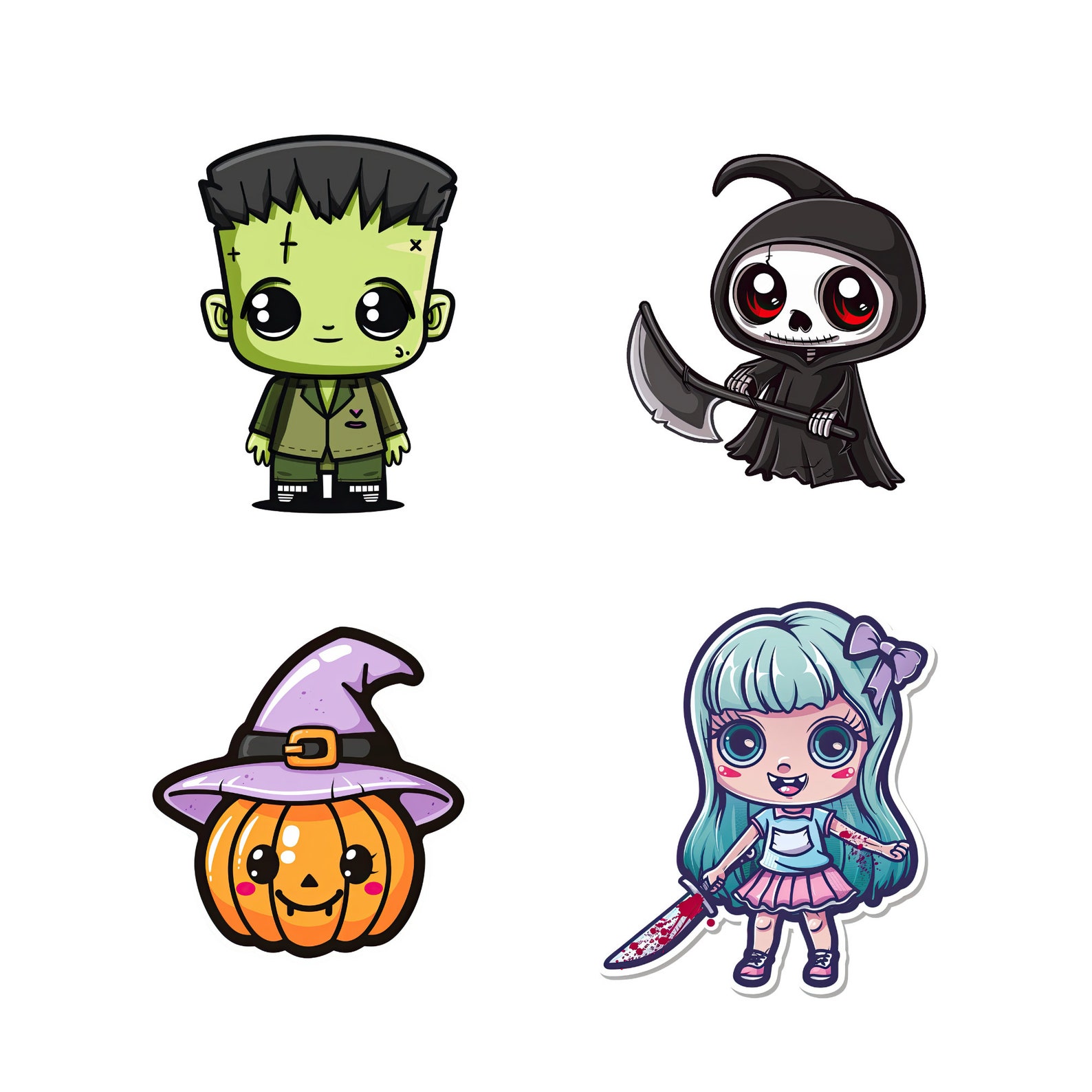 Cute Spooky Cartoon Halloween 35 PNG Clipart Bundle, Pumpkin Stickers ...