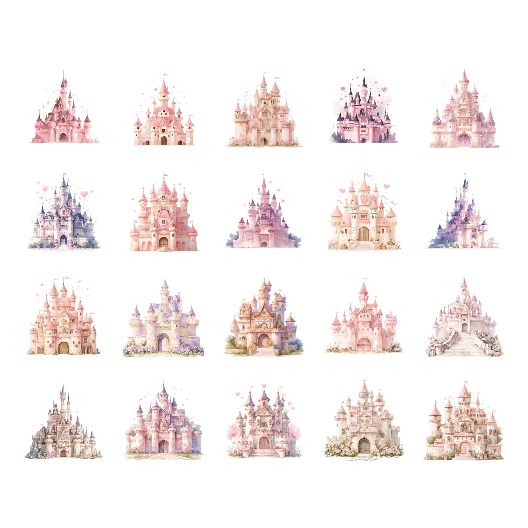 20 Watercolor Magic Castle Clipart, Fairytale Castle Clipart, Princess ...