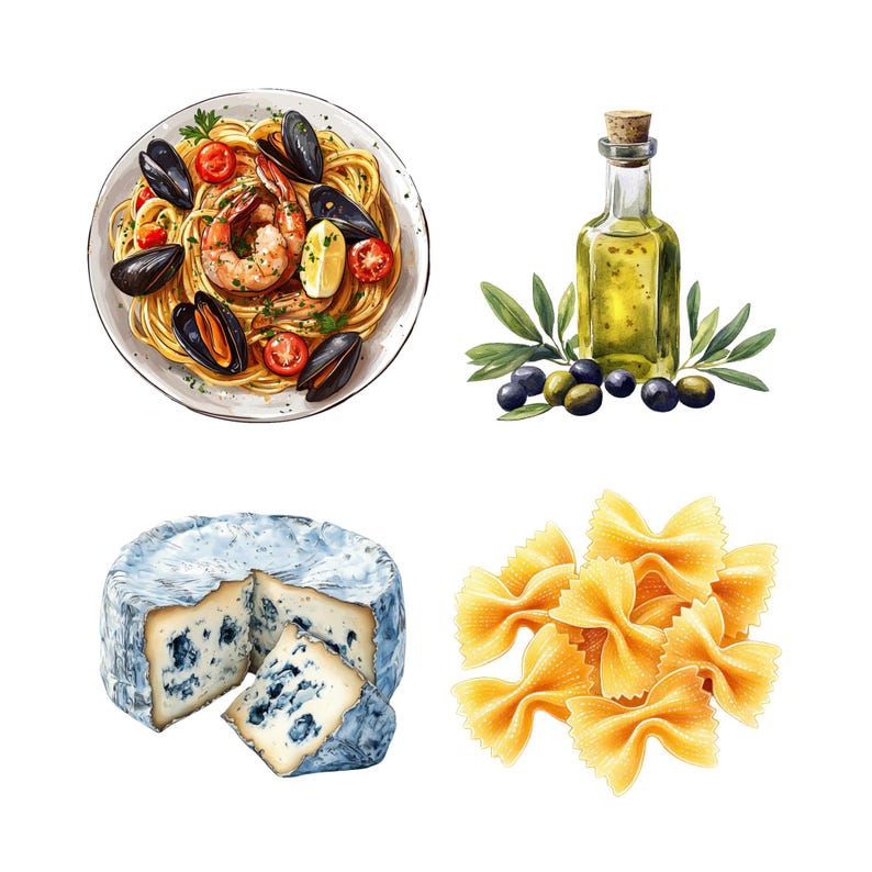 Watercolor Pasta Clipart Bundle | Spaghetti & Pasta Shapes 42 PNG ...