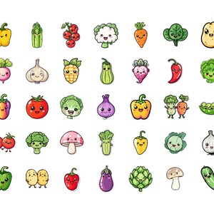 45 Cute Kawaii Vegetables and Greens Clip Art PNG Bundle | Digital ...